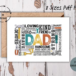 Tool Word Art Father’s Day Card Printable, PDF Download in 8 Sizes, DIY ...