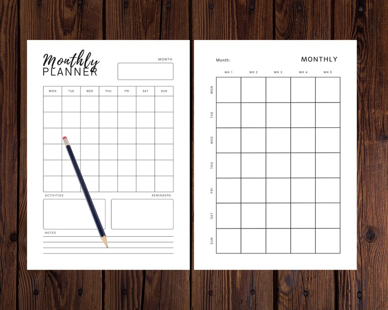 Blank Monthly Calendar Template, Digital Monthly Calendar Printable ...