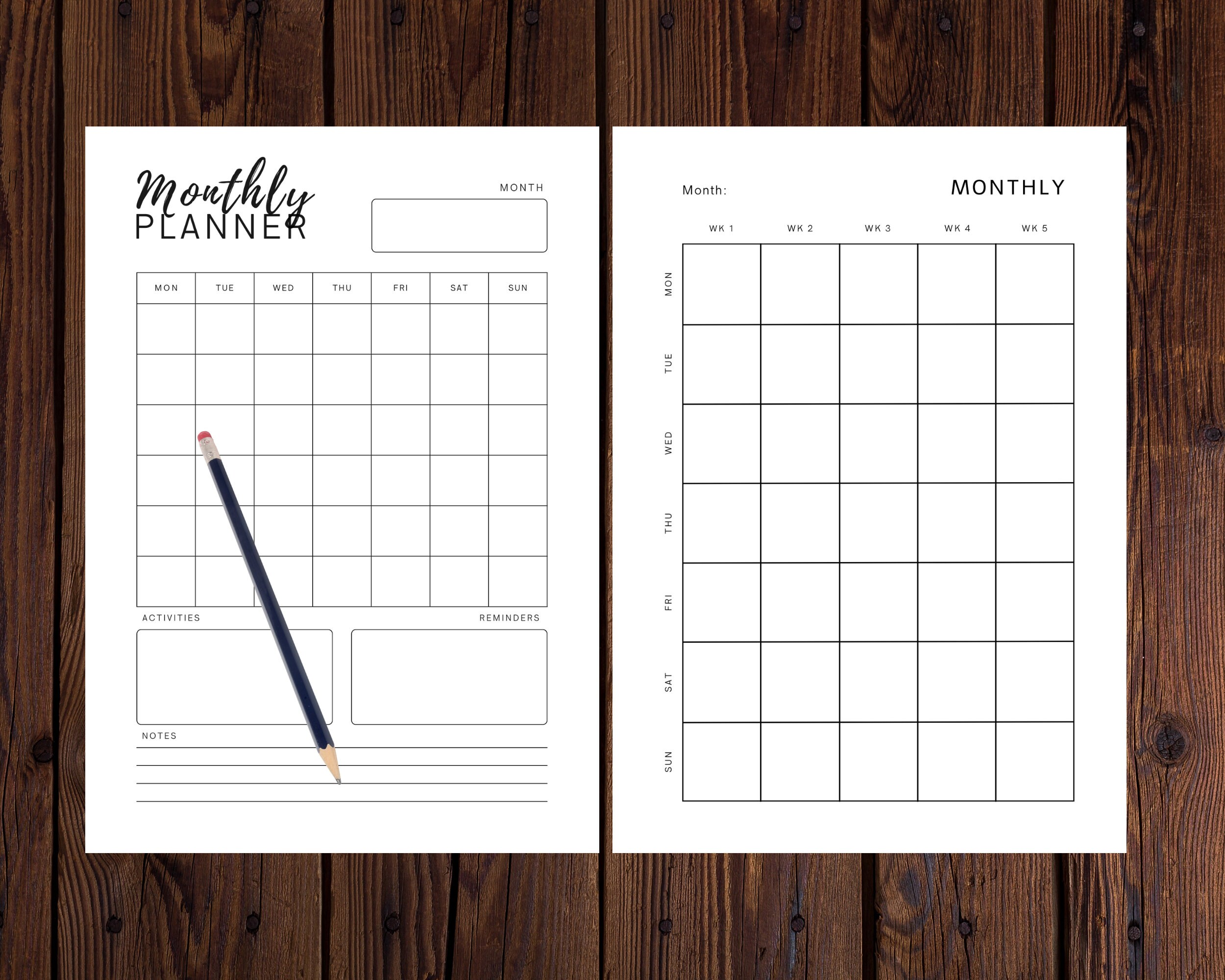 Blank Monthly Calendar Template, Digital Monthly Calendar Printable ...