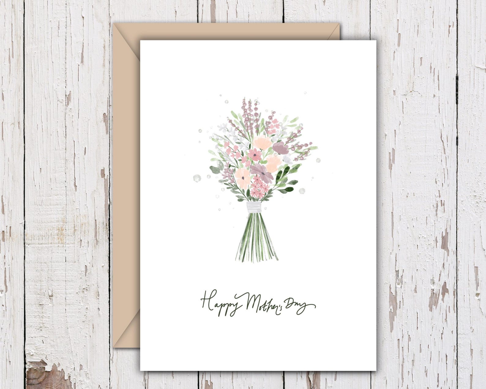 Mothers Day Card for Mom, Printable Watercolor Flower Bouquet Card ...