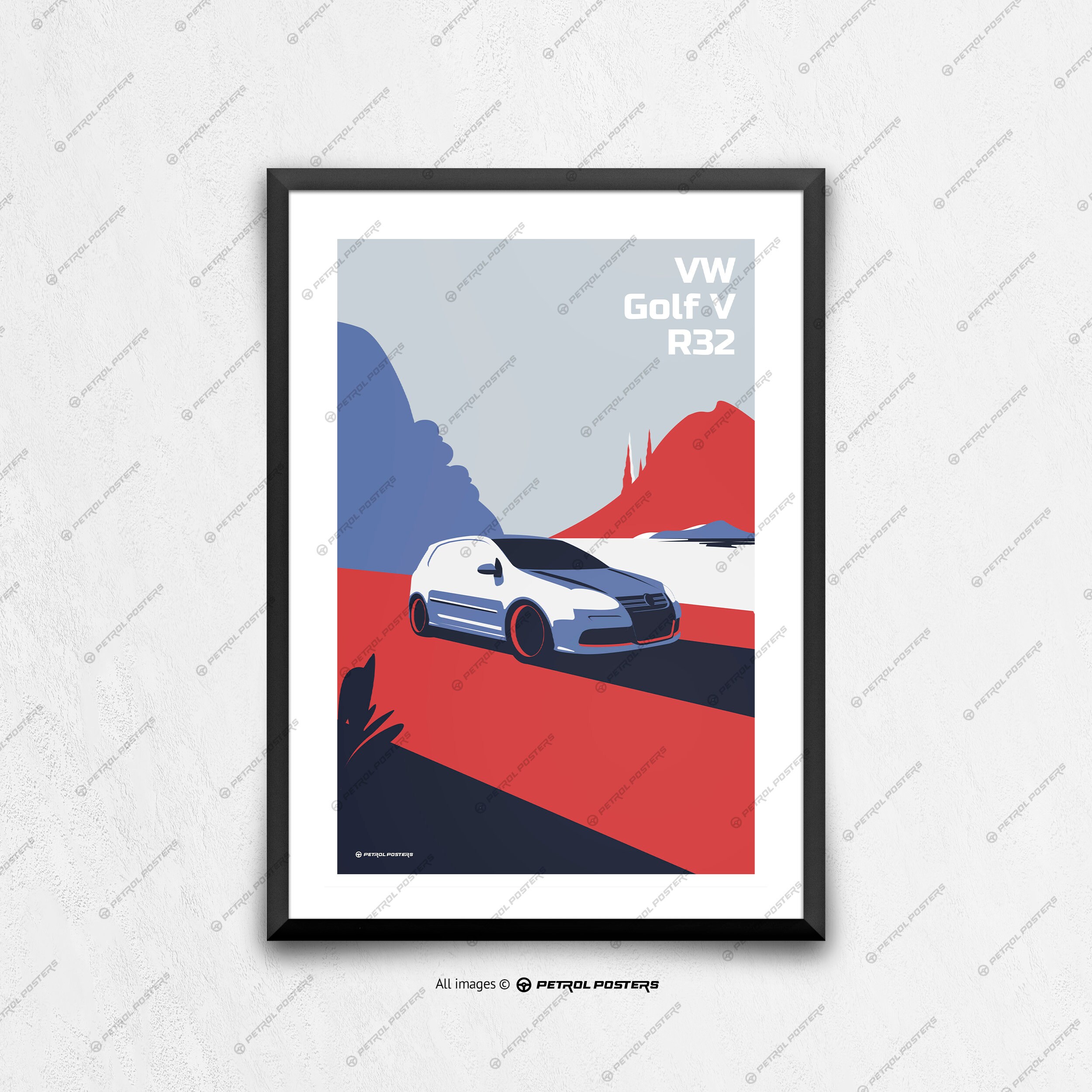 VW Golf V R32 - Car Poster, Car Art, Art Prints, Wall Art, Birthday ...