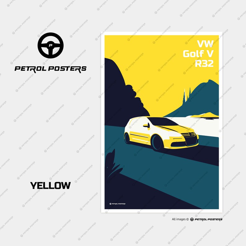 VW Golf V R32 Car Poster, Car Art, Art Prints, Wall Art, Birthday Gift ...