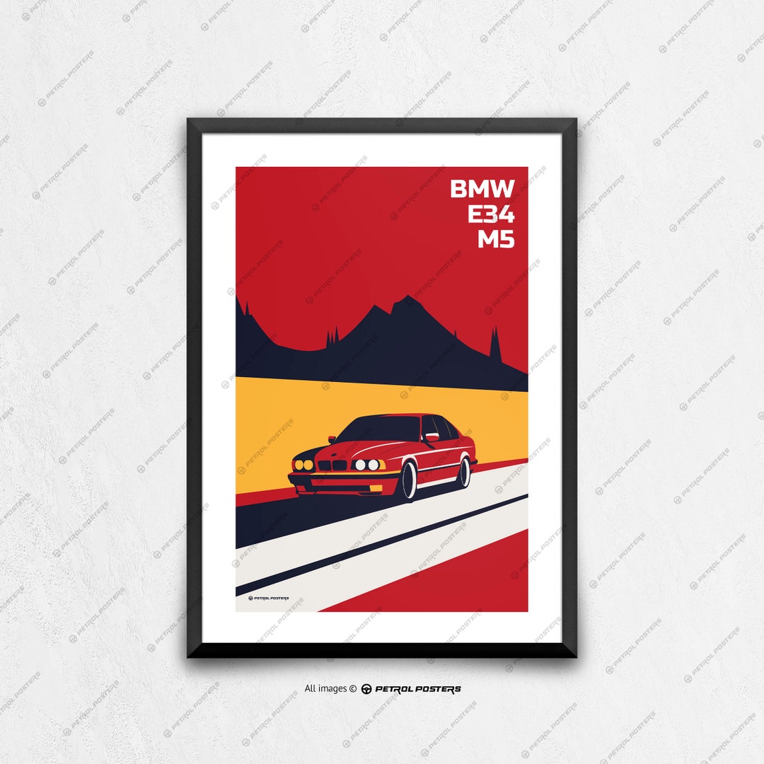 BMW E34 M5 - Car Poster, Car Art, Art Prints, Wall Art, Birthday Gift ...