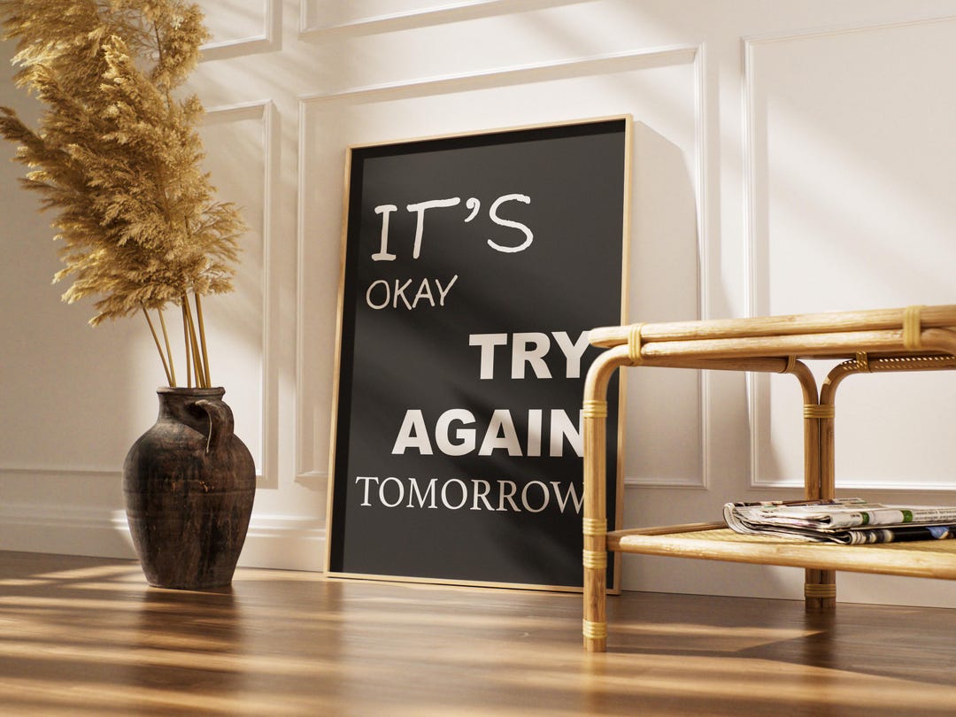 Motivational Black Wall Art: Try Again Tomorrow - SVG + PNG Digital ...