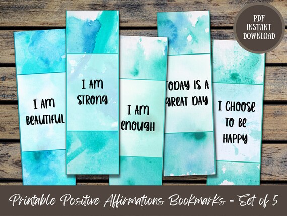 Printable Positive Affirmations Bookmarks Set of 5 Teal - Etsy