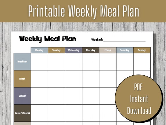 Printable Weekly Meal Plan Landscape PDF Download Muted - Etsy