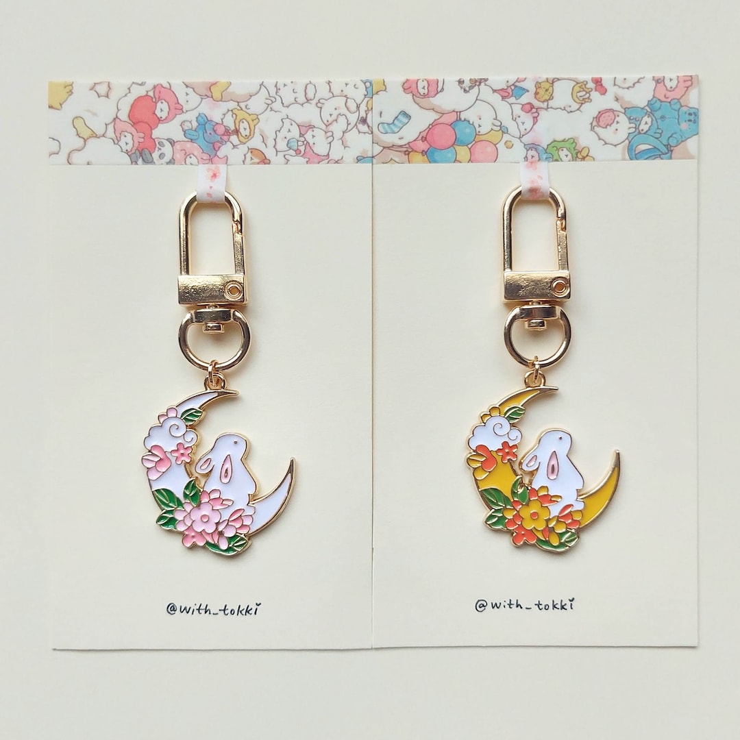 Cute Enamel Moon Rabbit Keychain & Phone Strap - Etsy