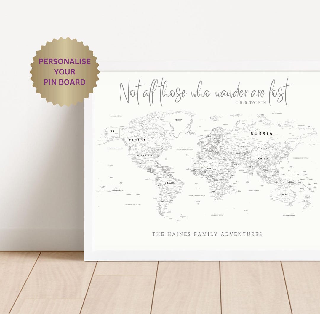PERSONALISED World Map Travel Pinboard – Framed Push Pin Map for ...