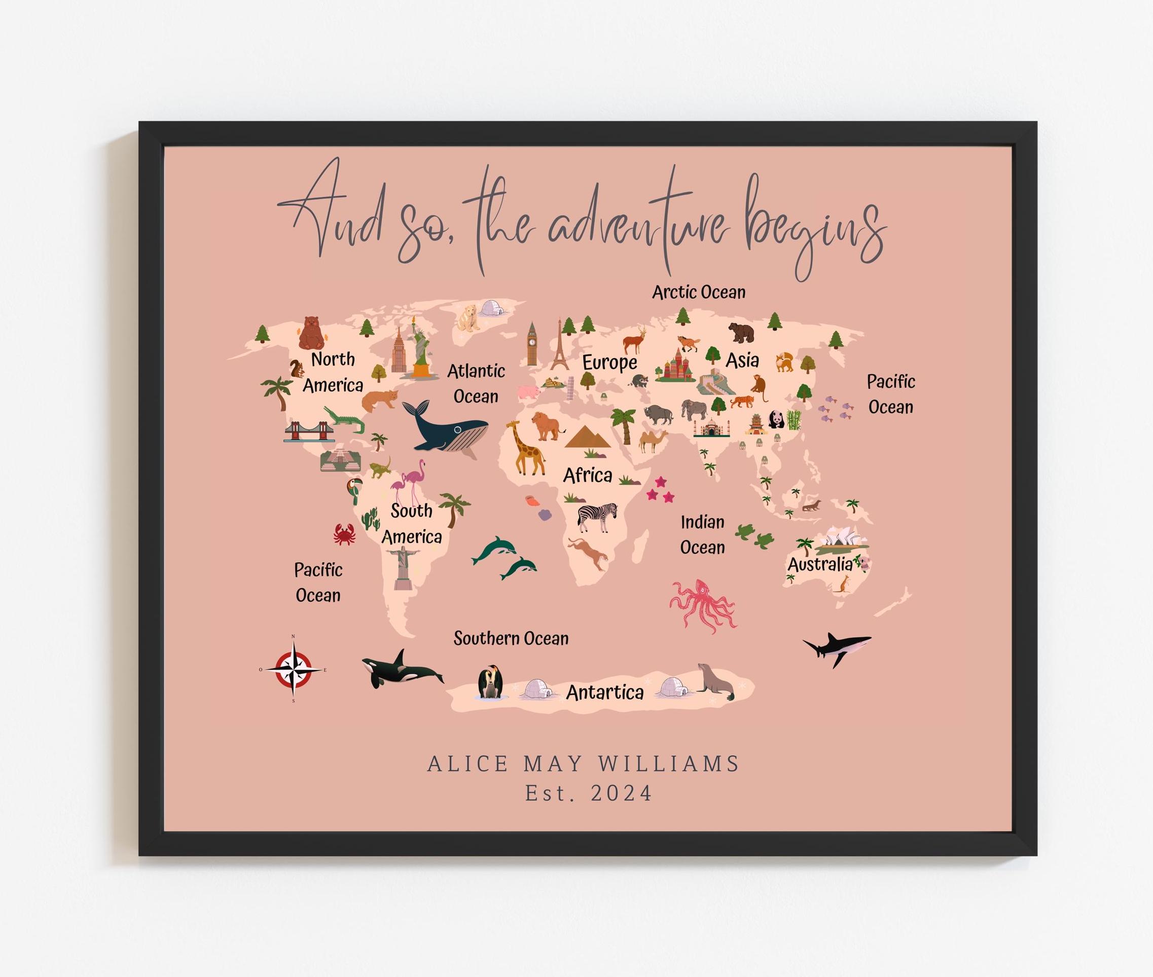 Personalised Kids World Map Pinboard – Framed Travel Adventure Map - Etsy