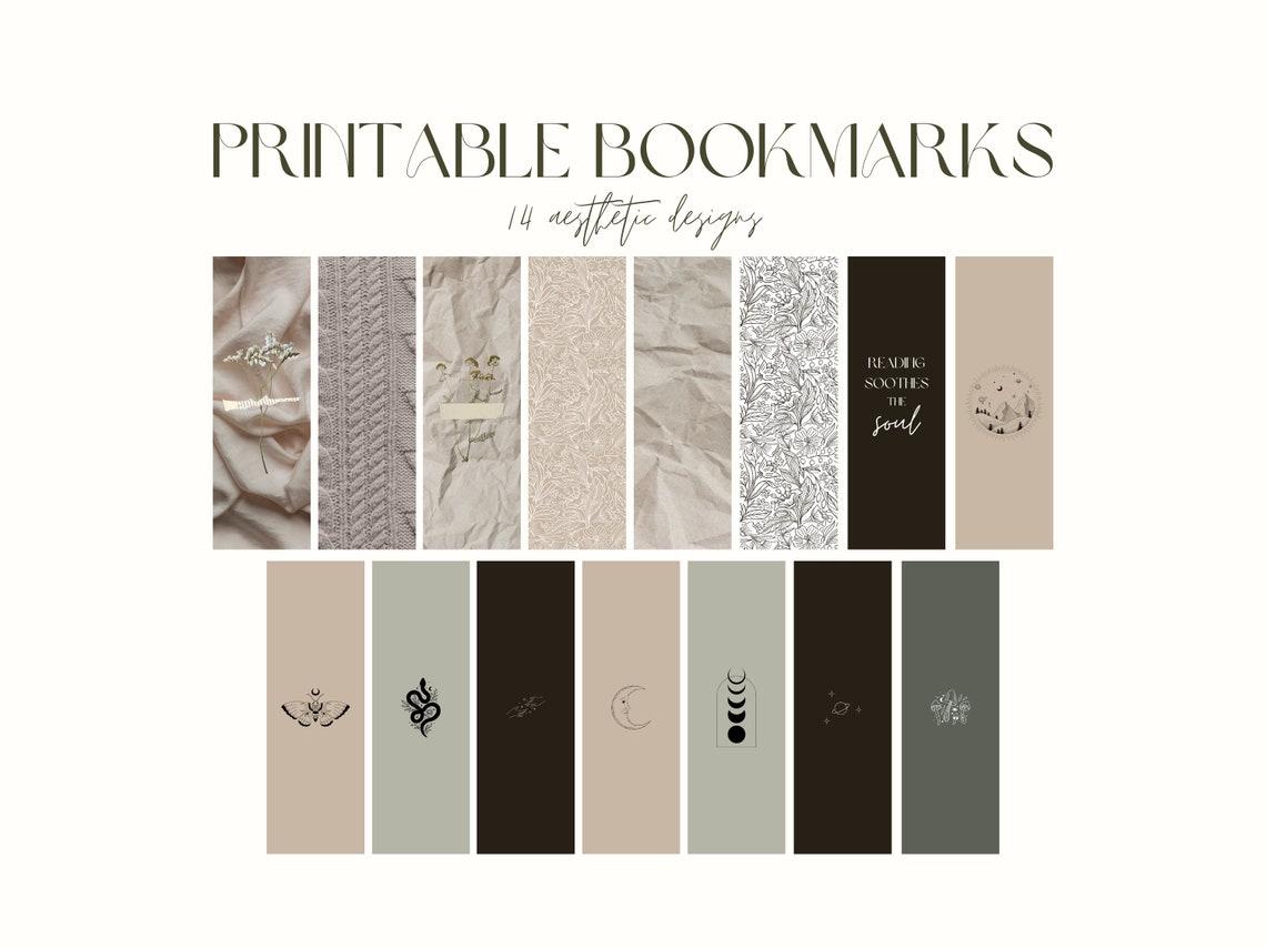 14 Printable Bookmarks Aesthetic Boho Bookmark Designs, Instant Digital ...