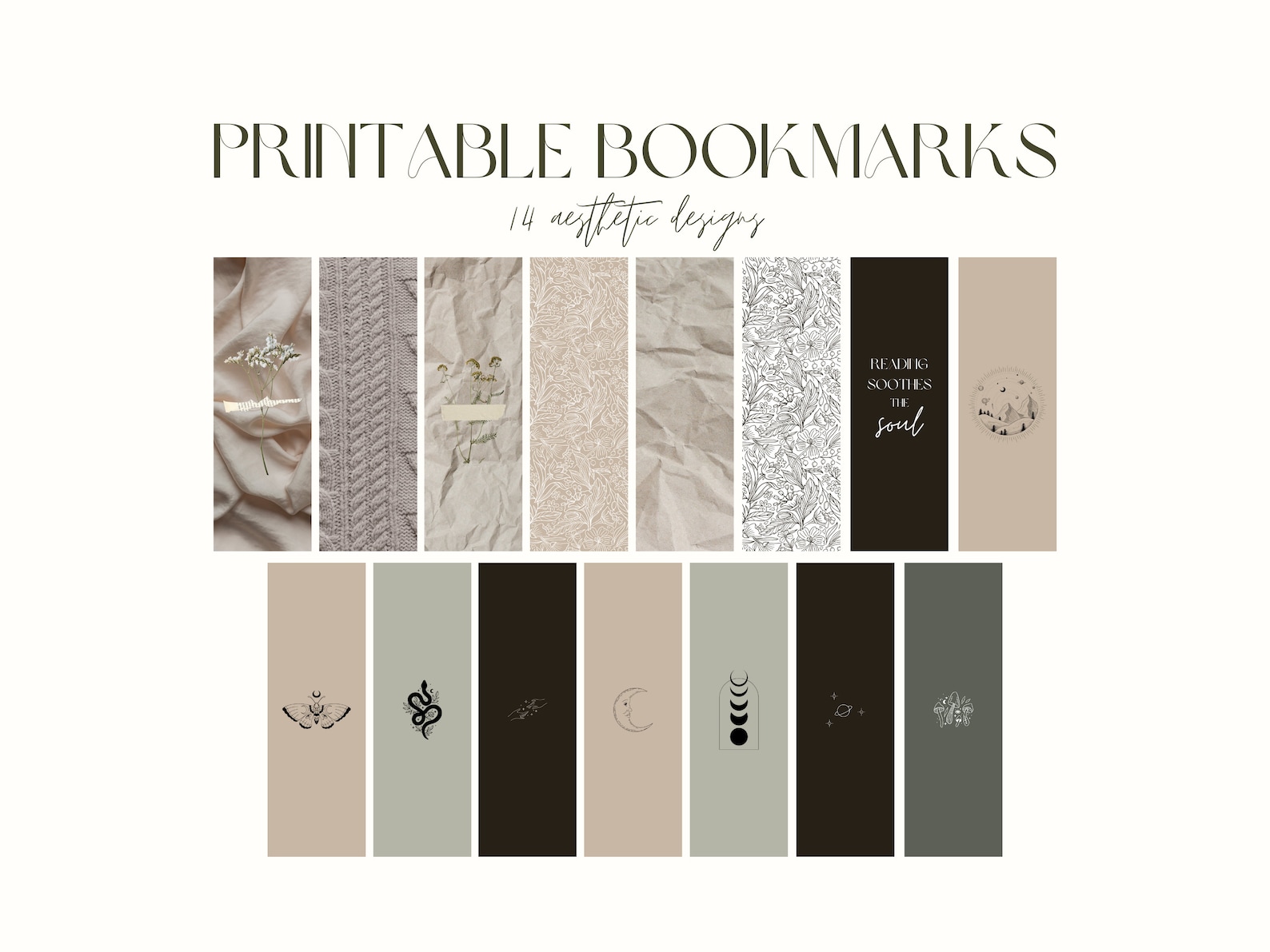14 Printable Bookmarks | Aesthetic Boho Bookmark Designs, Instant ...