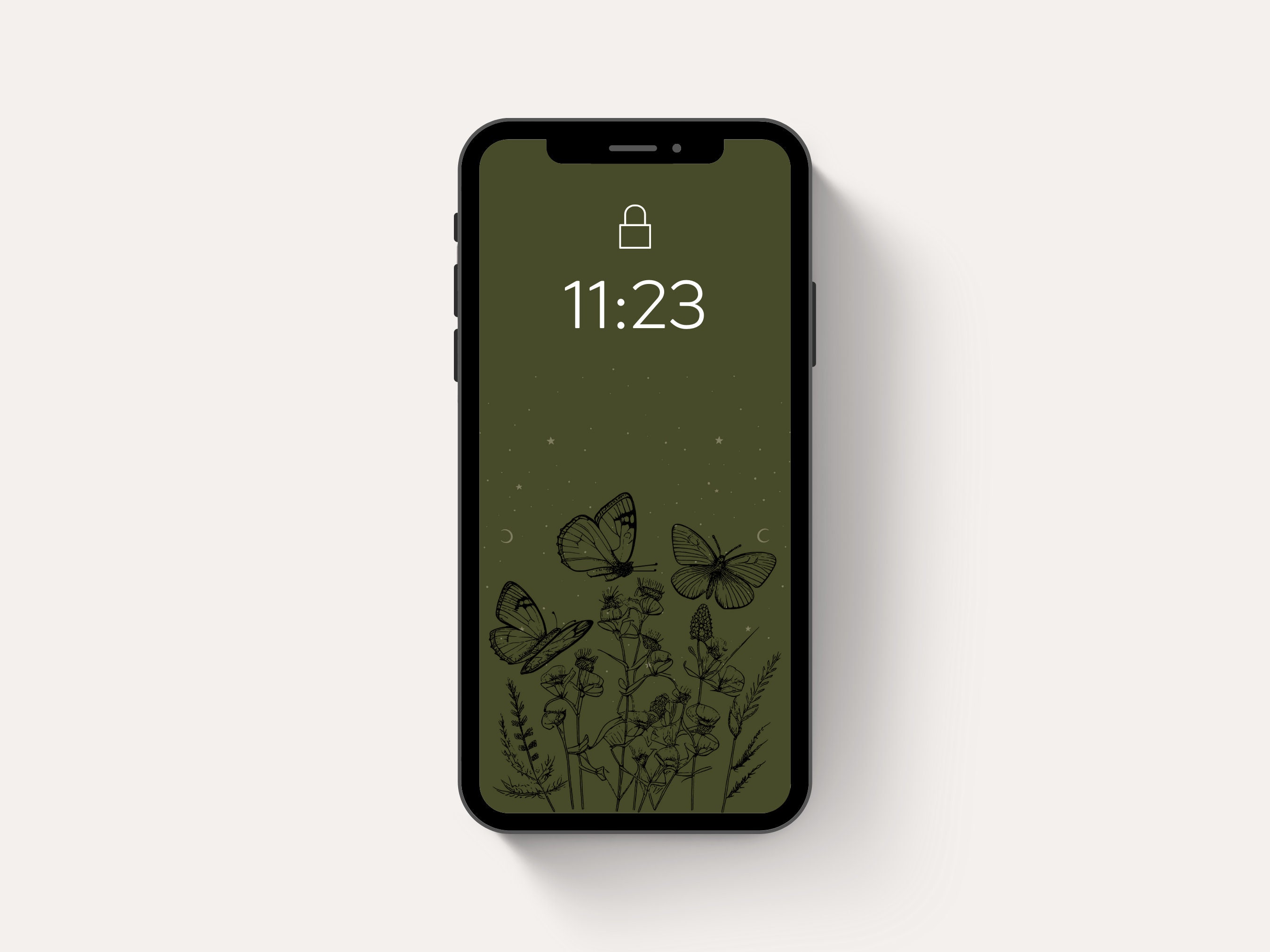 Aesthetic Phone Wallpaper | Green Flowers and Butterflies | Botanical ...