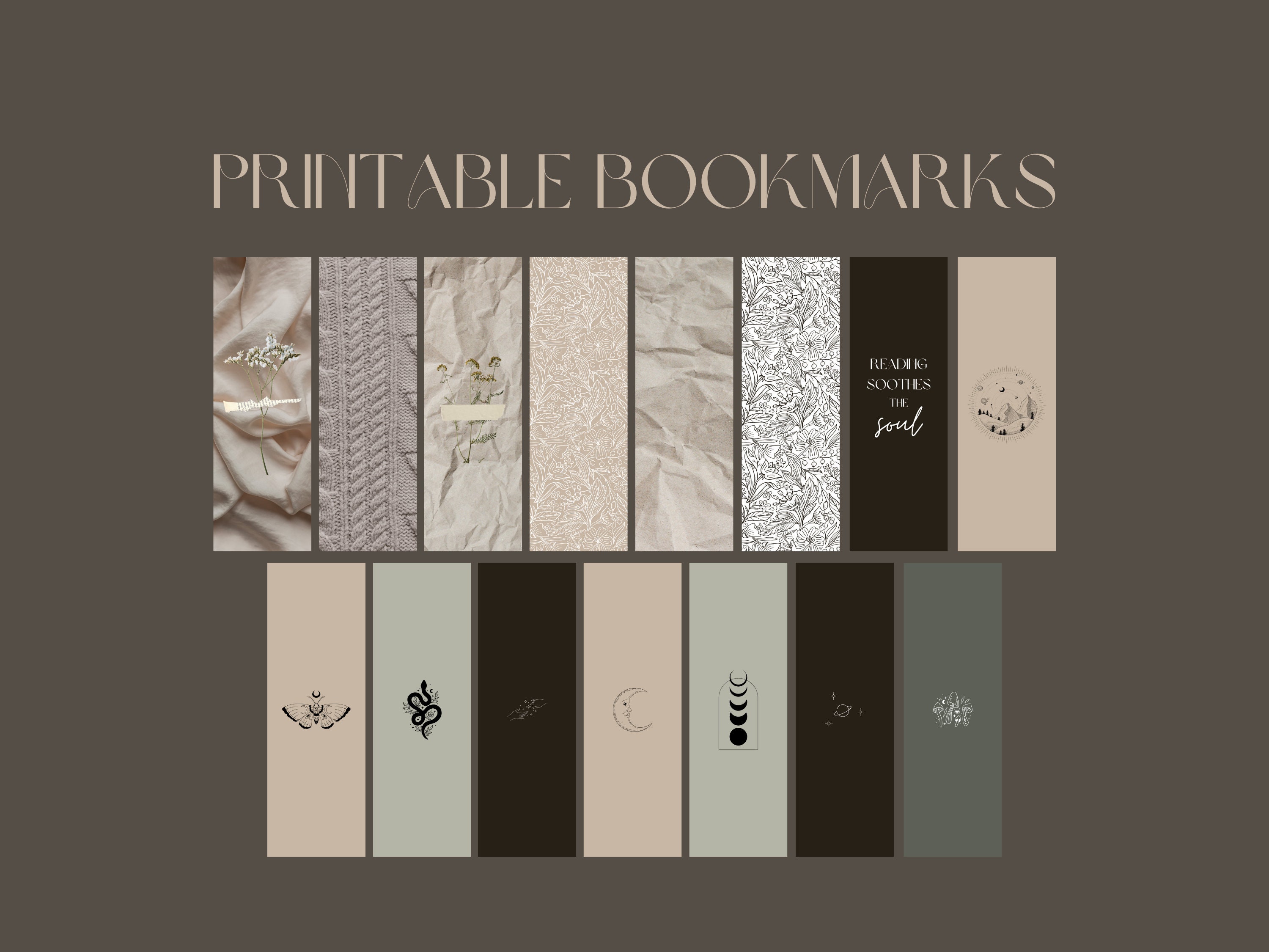 14 Printable Bookmarks Aesthetic Boho Bookmark Designs, Instant Digital ...