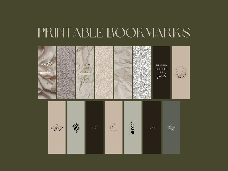 14 Printable Bookmarks Aesthetic Boho Bookmark Designs, Instant Digital ...