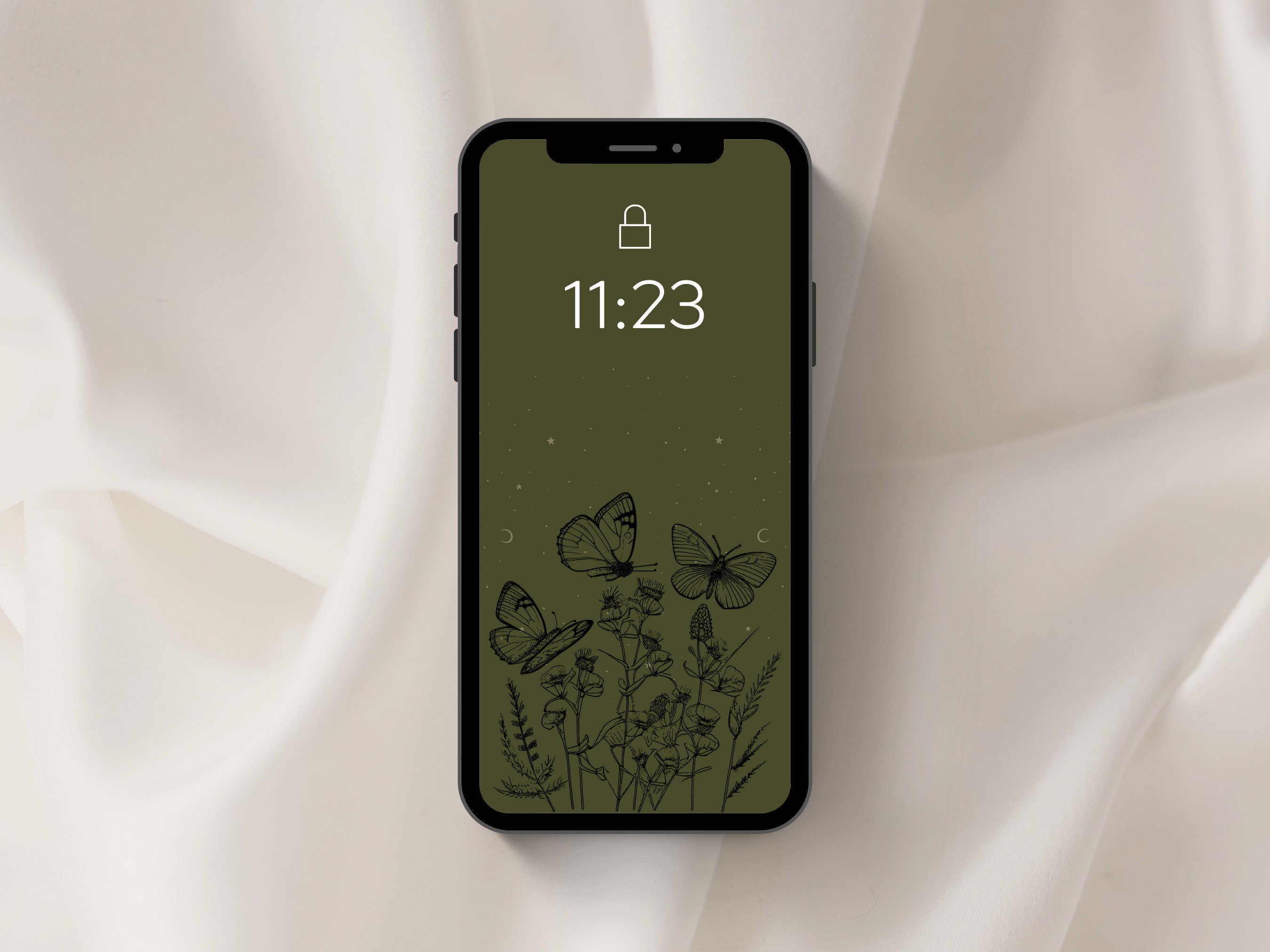 Aesthetic Phone Wallpaper | Green Flowers and Butterflies | Botanical ...
