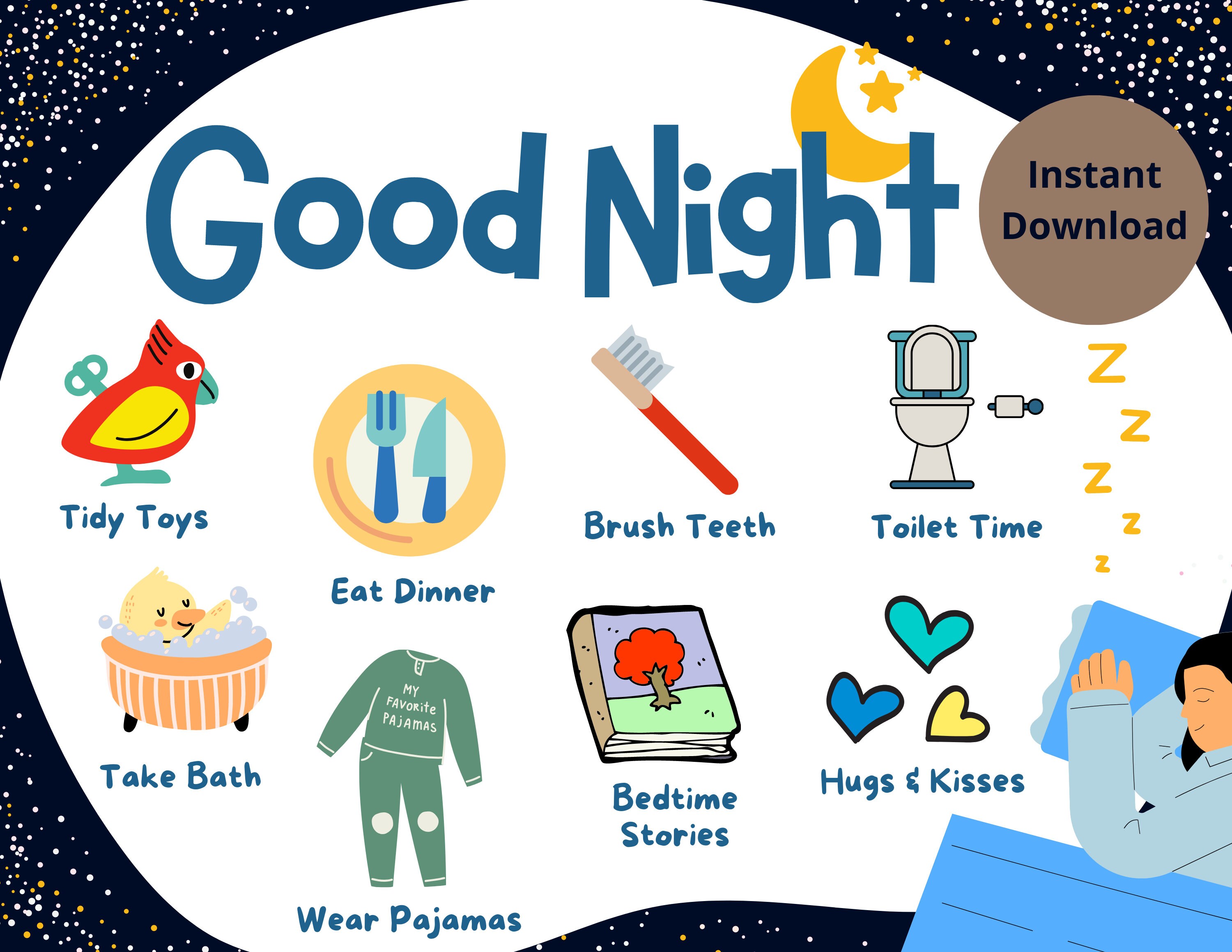 Bedtime Routine Chart / Bedtime Routine Reminder / Toddler - Etsy