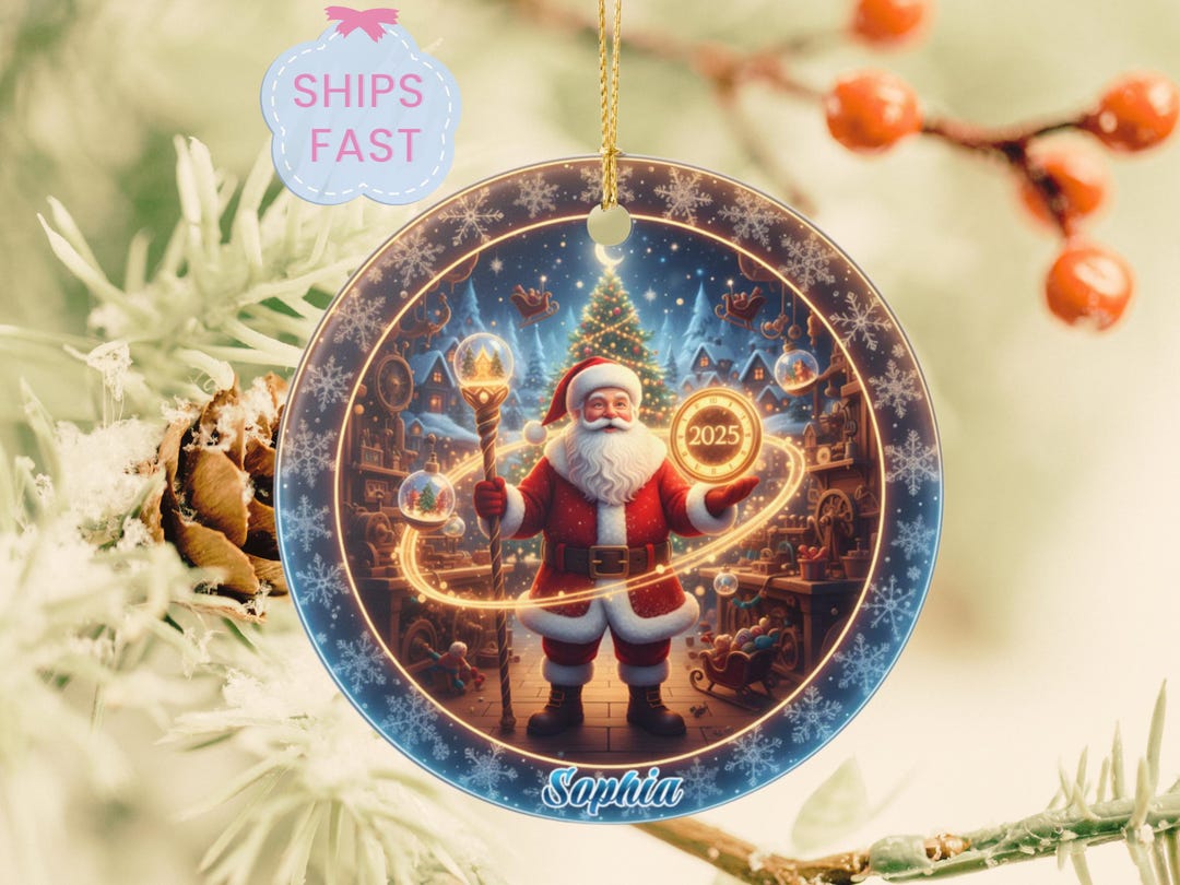 Magical Santa Ornament, Whimsical Santa Surrounded by Christmas Magic ...