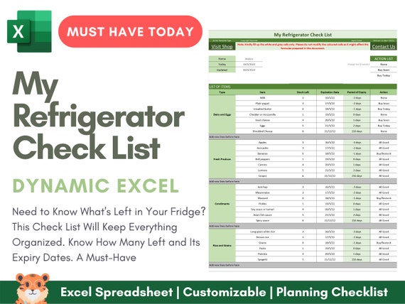 Excel Fridge Food Stock Listing Inventory Checklist Sheets - Etsy