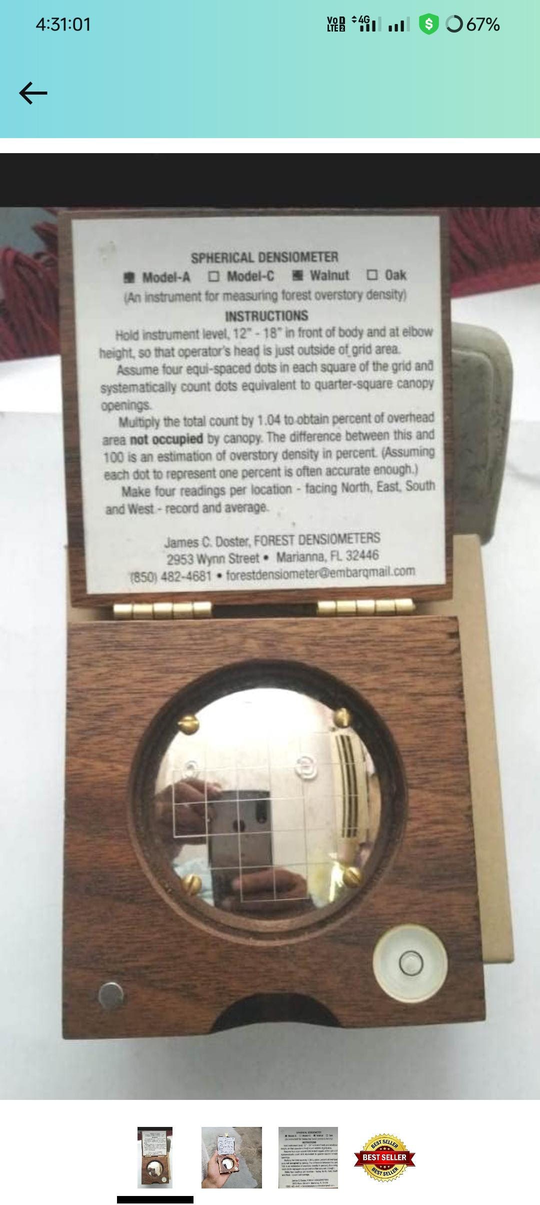 Spherical Densiometer, Forestry Suppliers Spherical Crown Densiometer ...
