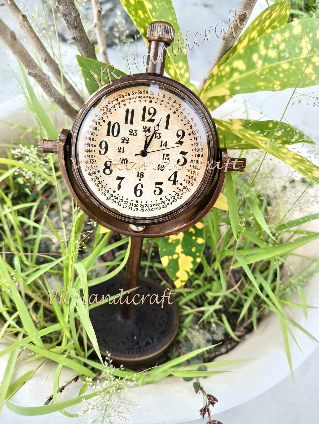 Brass Table Clock Antique Look Style Desk Clock Table Top Decor ...