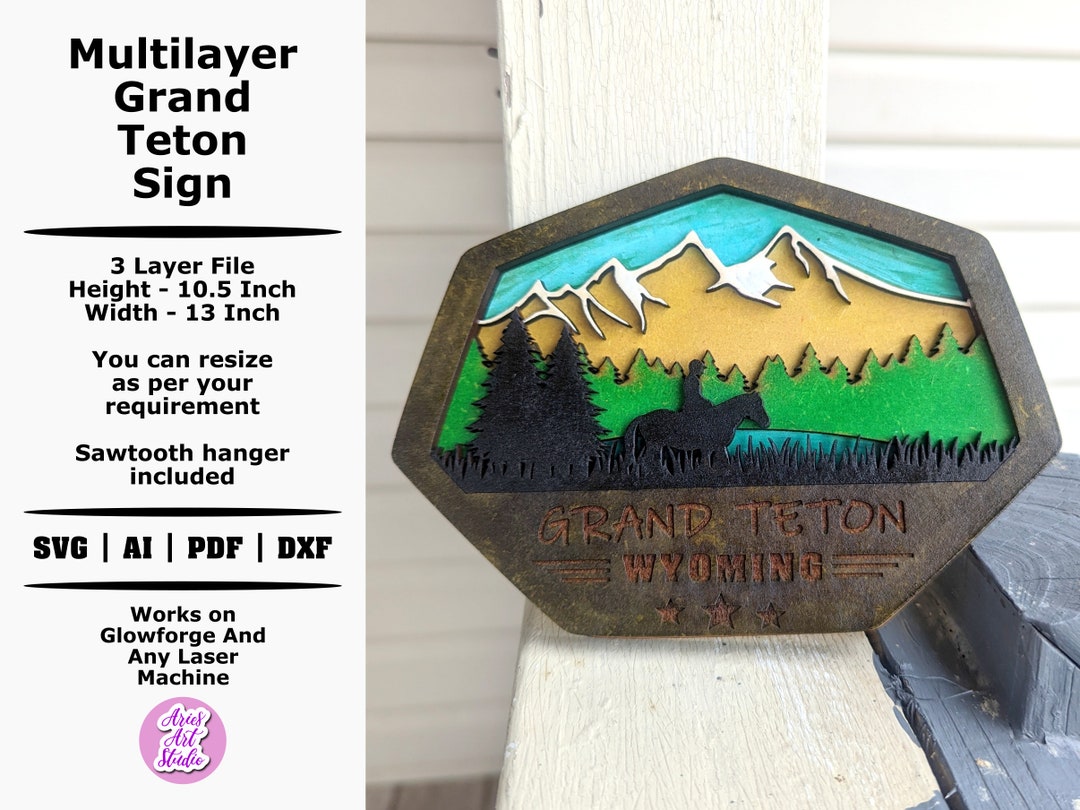National Park Sign, Grand Teton Multilayer Sign, Adventure Forest ...