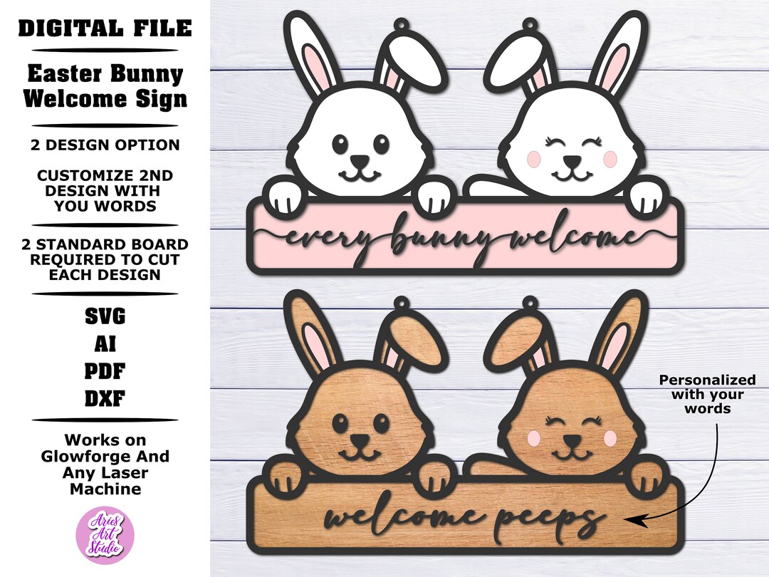 Easter Bunny Welcome Sign Laser Cut File, Every Bunny Welcome Door Sign ...