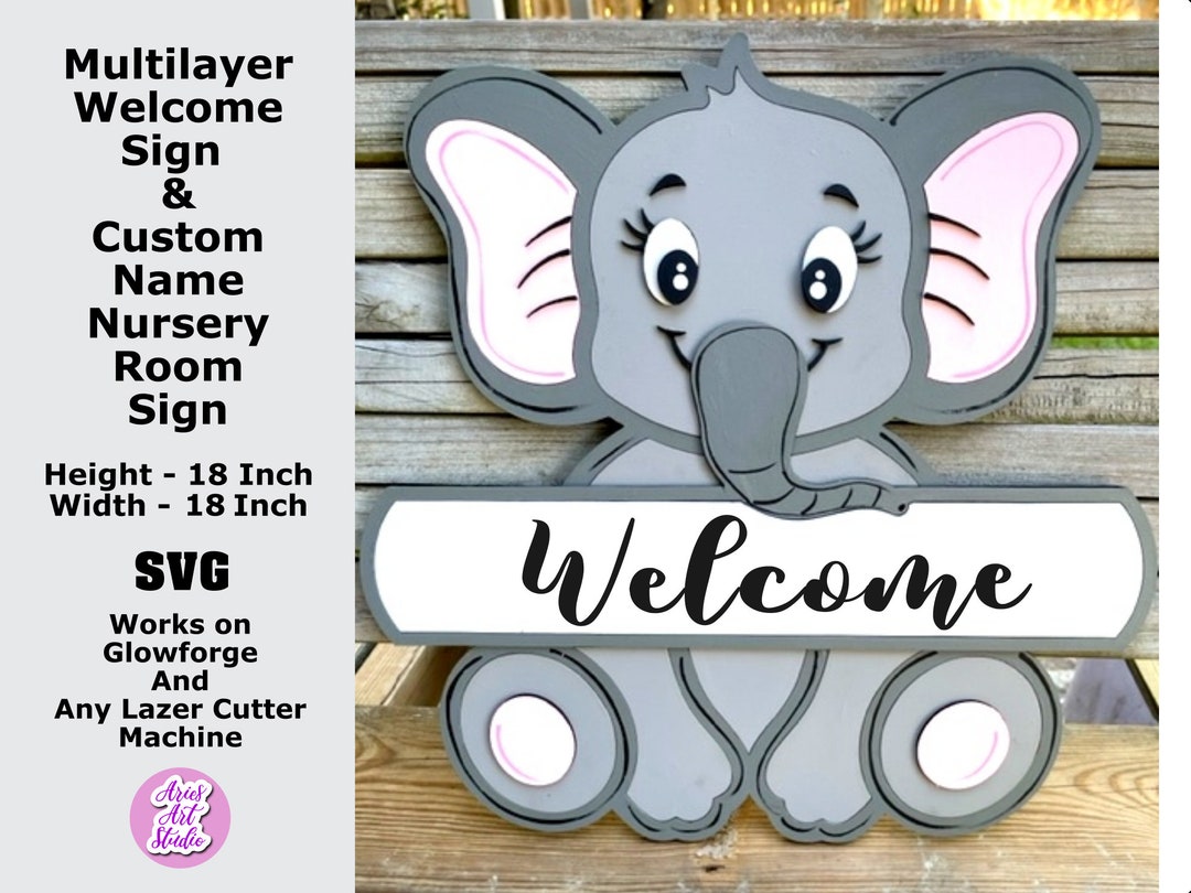 Multi Layer Elephant Welcome / Custom Baby Name Nursery Room Sign ...
