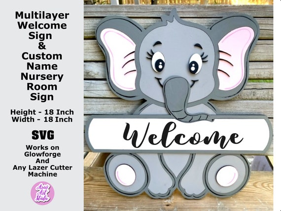 Multi Layer Elephant Welcome / Custom Baby Name Nursery Room - Etsy