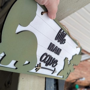 Little Man Cave Kids Door Sign, Dinosaur Theme, Kids Bedroom Door Sign ...