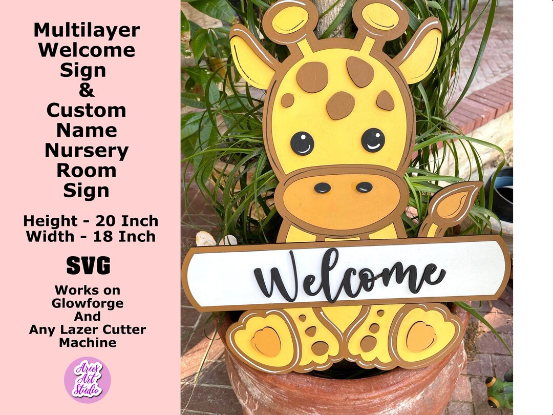 Multi Layer Giraffe Welcome / Custom Baby Name Nursery Room Sign, Front ...