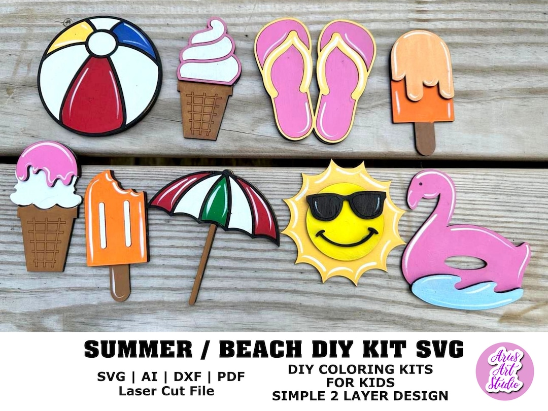 Summer DIY Paint Kit SVG, Summer Cutouts, Beach DIY Kit for Kids, Kids ...