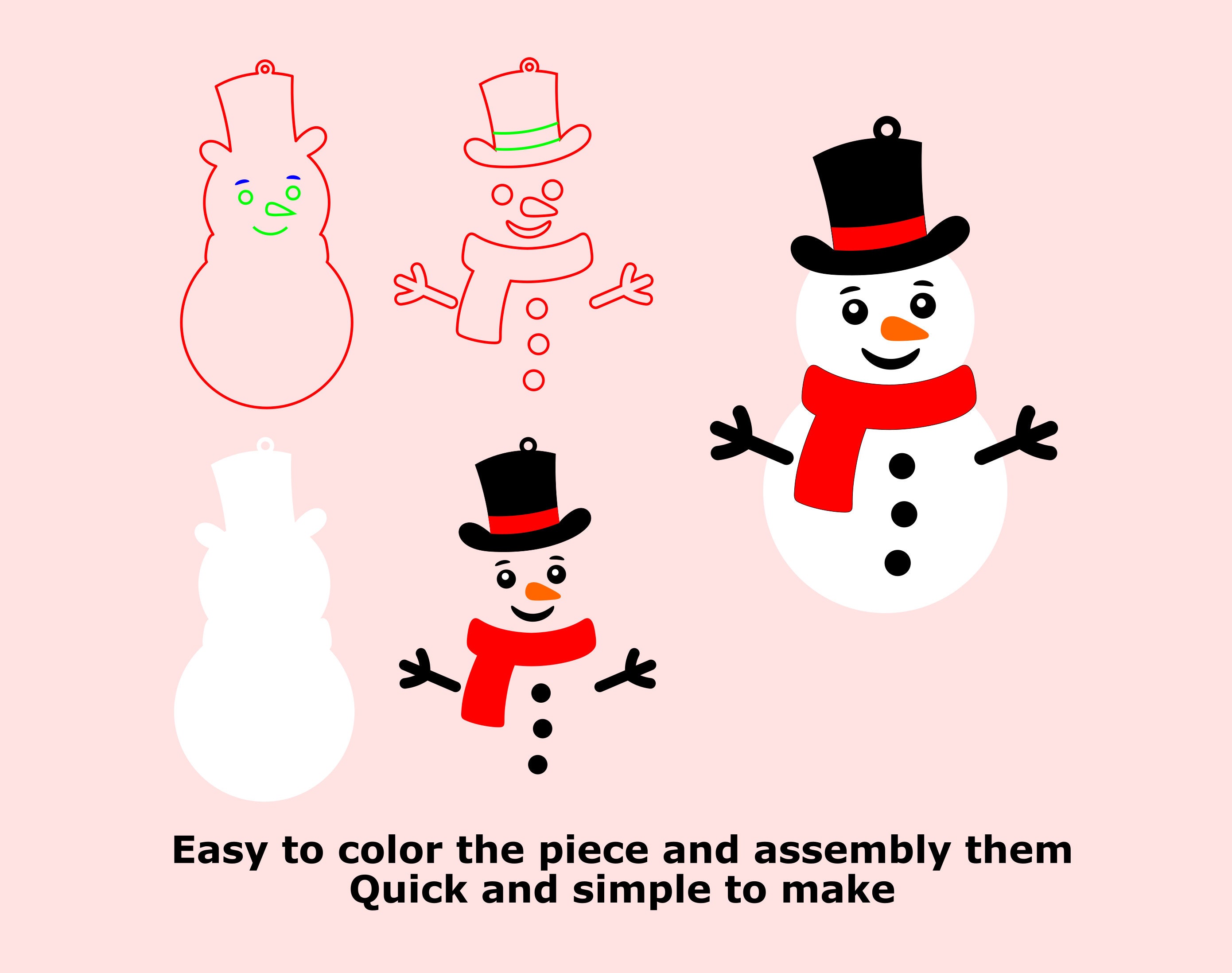 Snowman Ornament Laser Cut SVG 7 Different Snowman With - Etsy