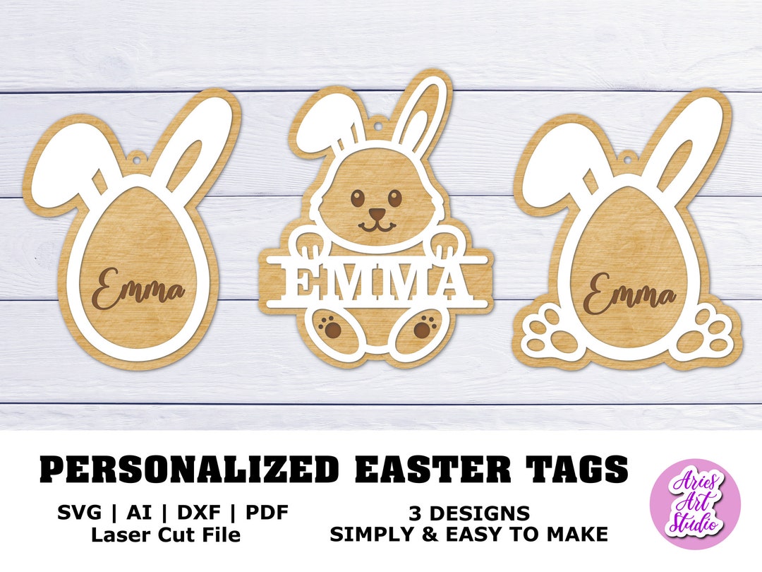 Easter Basket Tag SVG Laser Cut File, Easter Egg and Bunny Tags, Name ...
