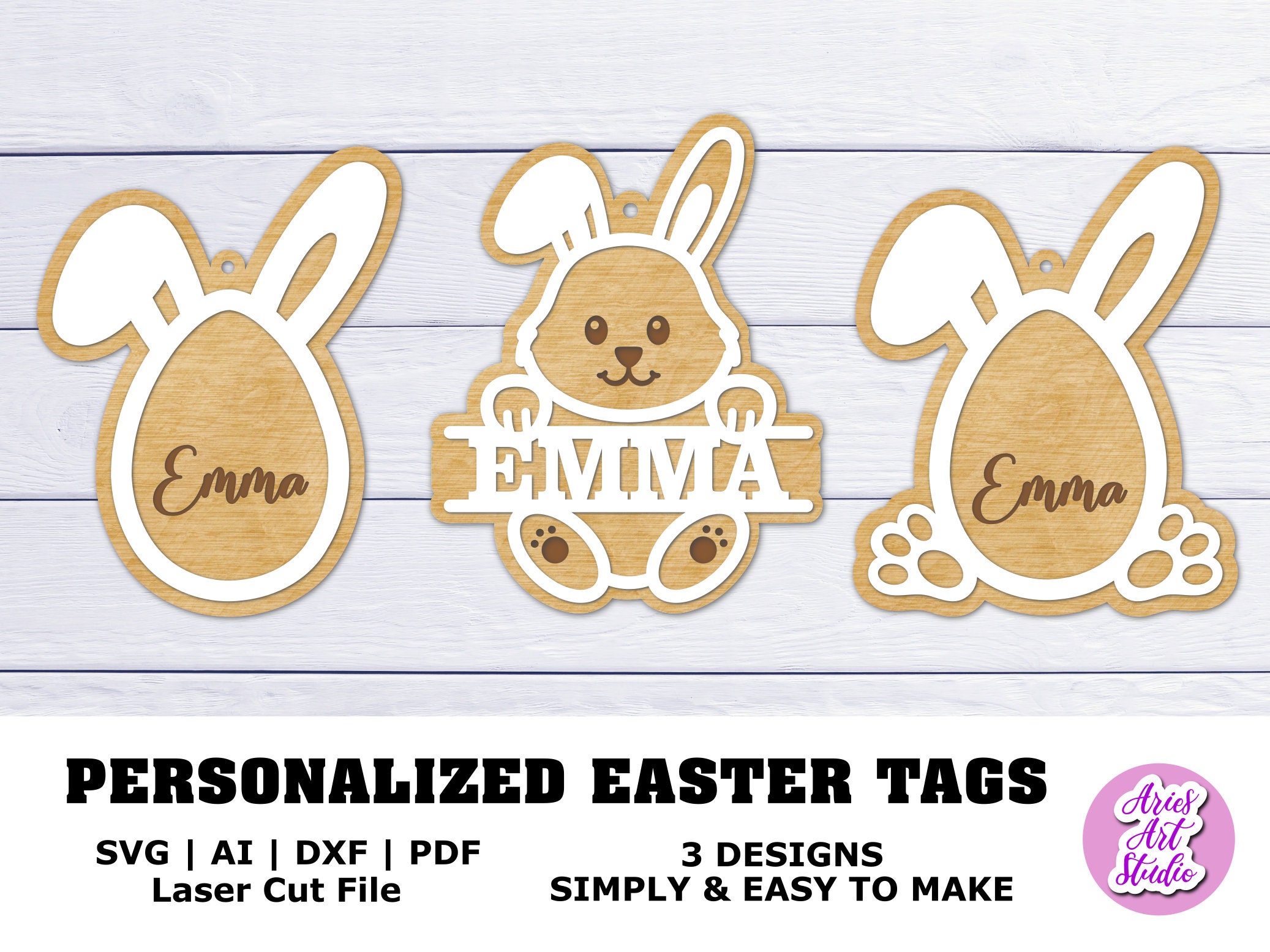 Easter Basket Tag SVG Laser Cut File Easter Egg and Bunny - Etsy