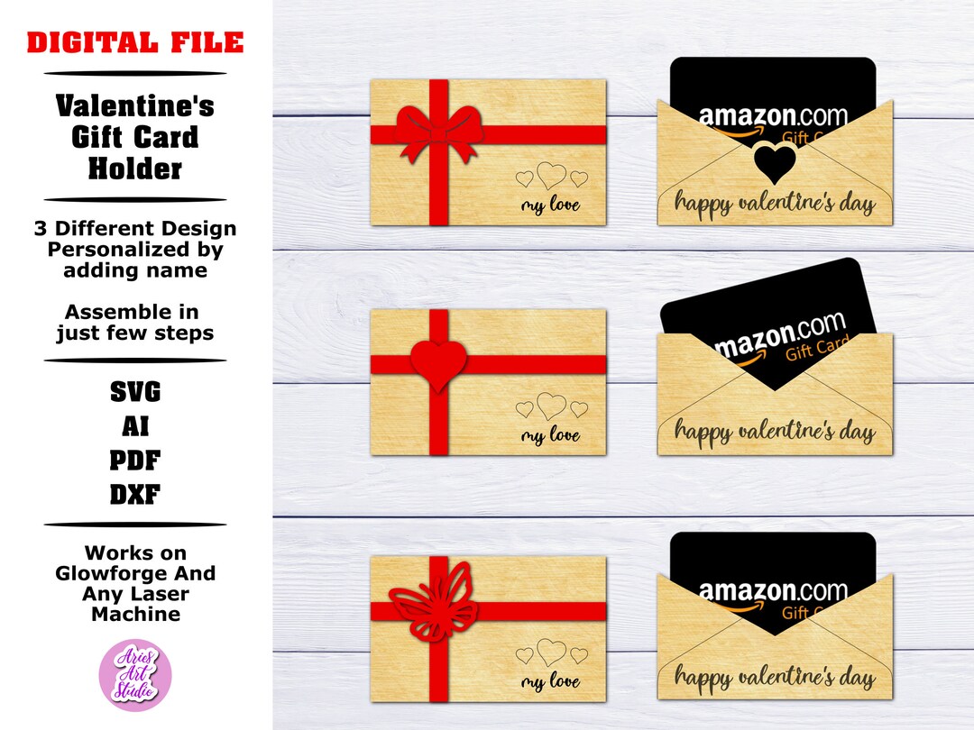 Personalized Gift Card Holder SVG, Valentines Day SVG ,glowforge Laser ...