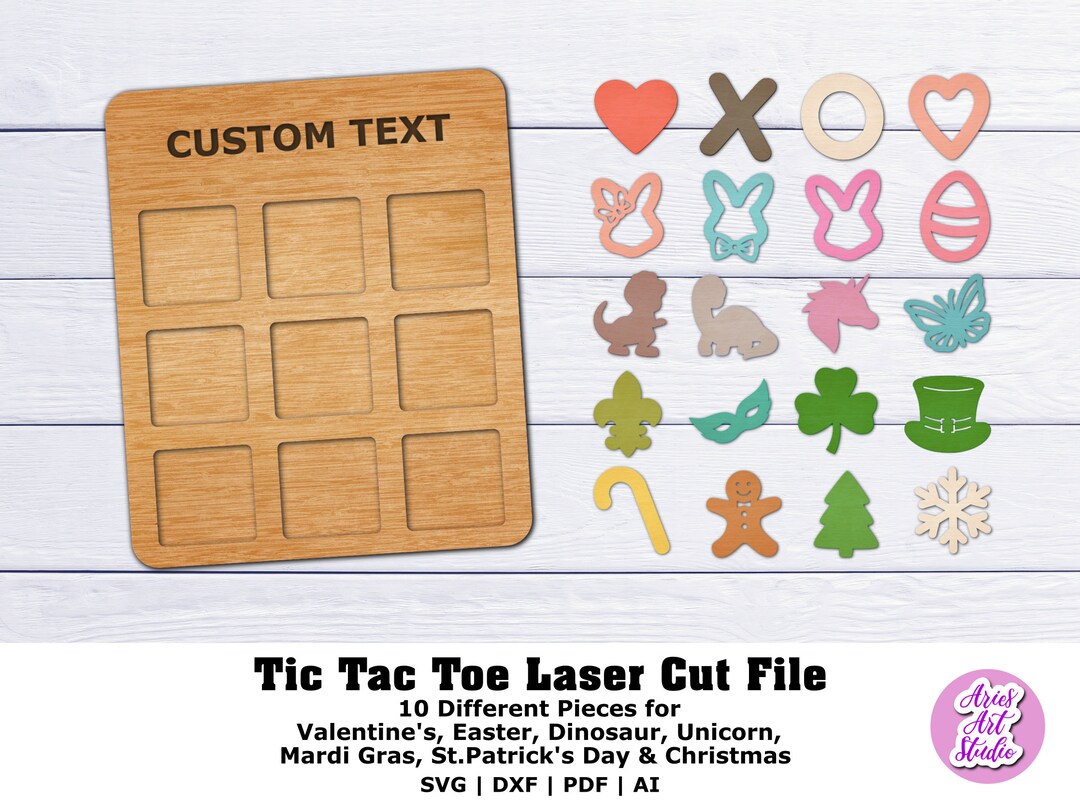 Tic Tac Toe SVG Laser Cut File, Valentines, Easter, Christmas, Dinosaur ...