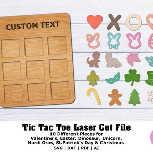 Tic Tac Toe SVG Laser Cut File, Valentines, Easter, Christmas, Dinosaur ...