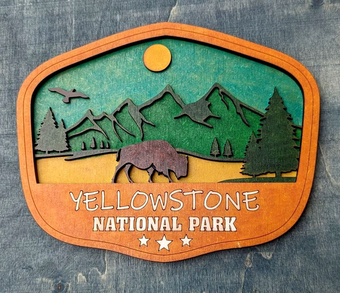 National Park Sign Yellow Stone National Park Multilayer - Etsy