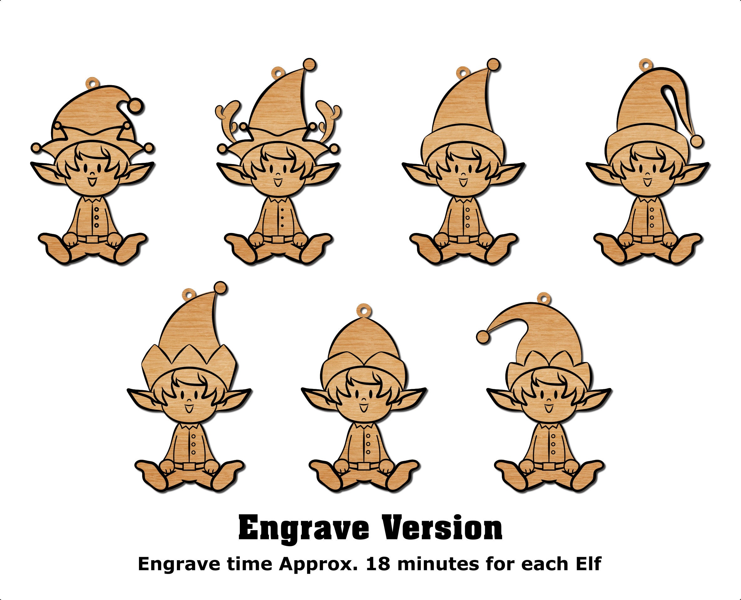 Christmas Elf Ornaments Laser Cut File 7 Different Designs - Etsy
