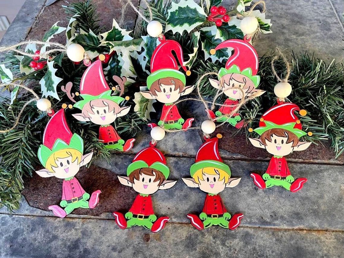 Christmas Elf Ornaments Laser Cut File 7 Different Designs - Etsy