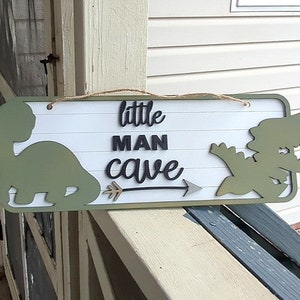Little Man Cave Kids Door Sign, Dinosaur Theme, Kids Bedroom Door Sign ...