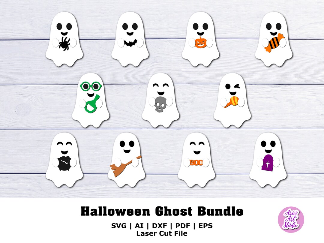 Halloween Ghosts Bundle SVG, Cute Ghost Bundle Svg, Halloween Laser Cut ...