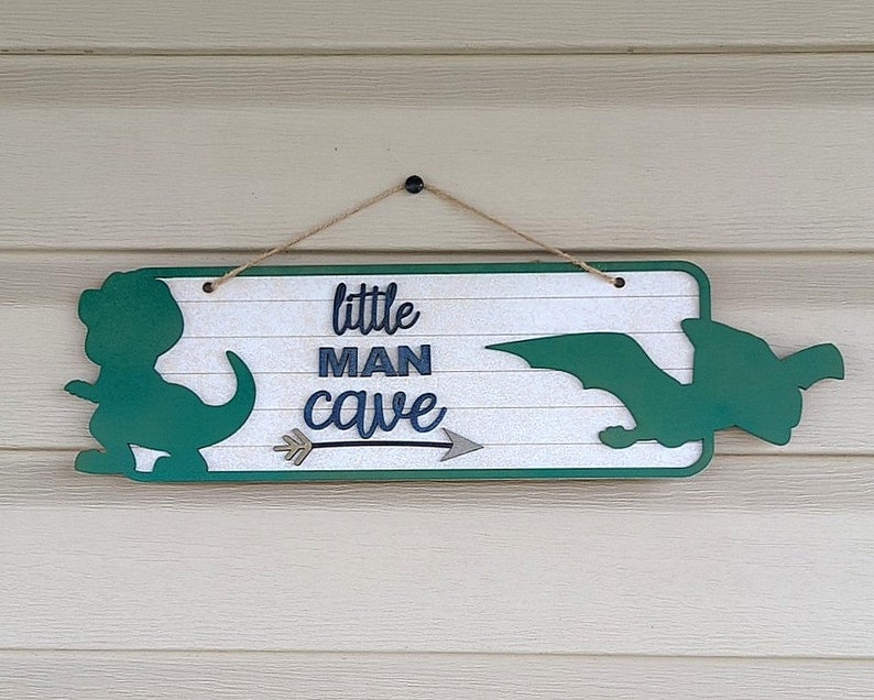 Little Man Cave Kids Door Sign, Dinosaur Theme, Kids Bedroom Door Sign ...