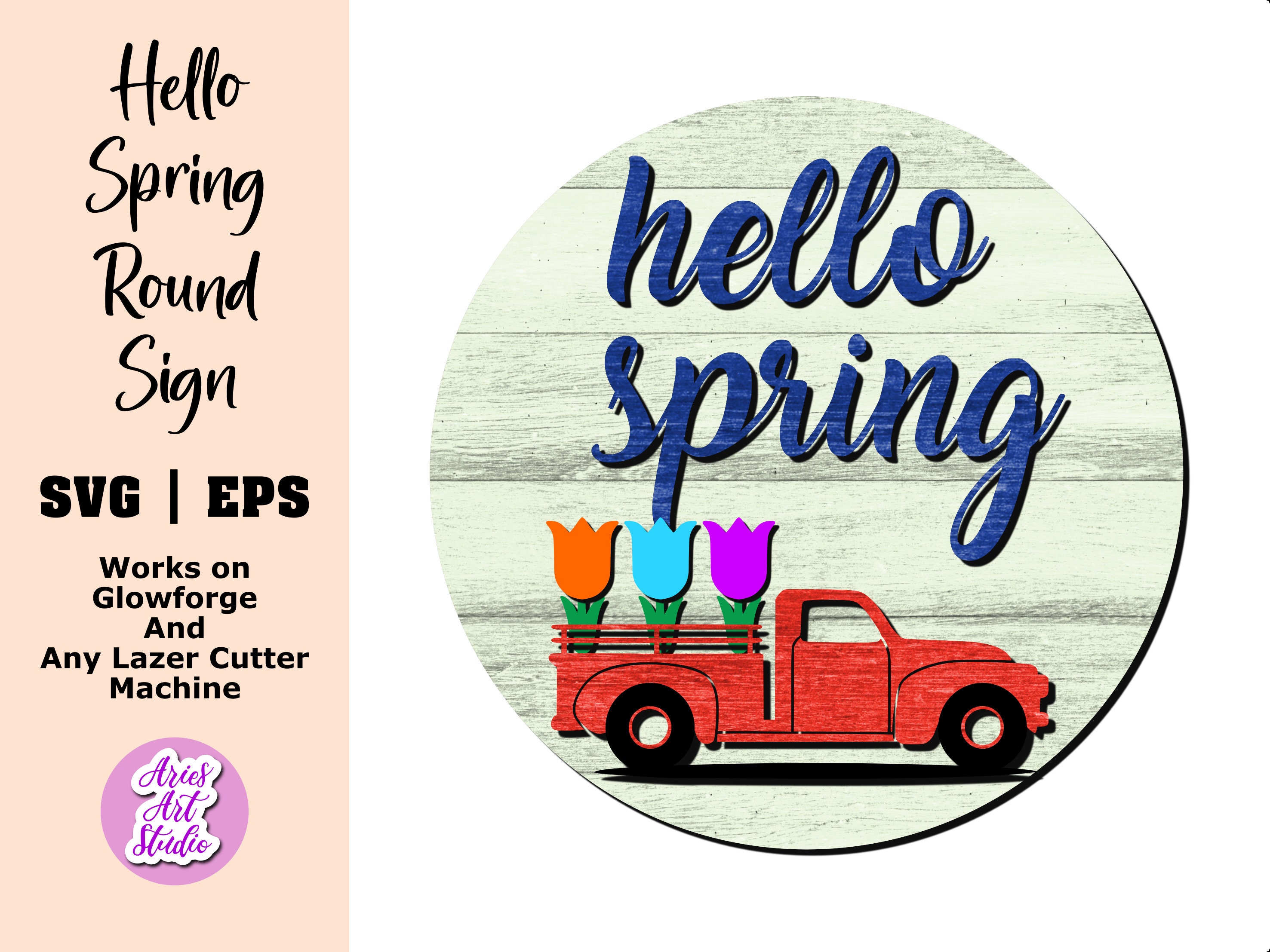 Hello Spring Cut File for Glowforge and Laser Welcome Sign - Etsy