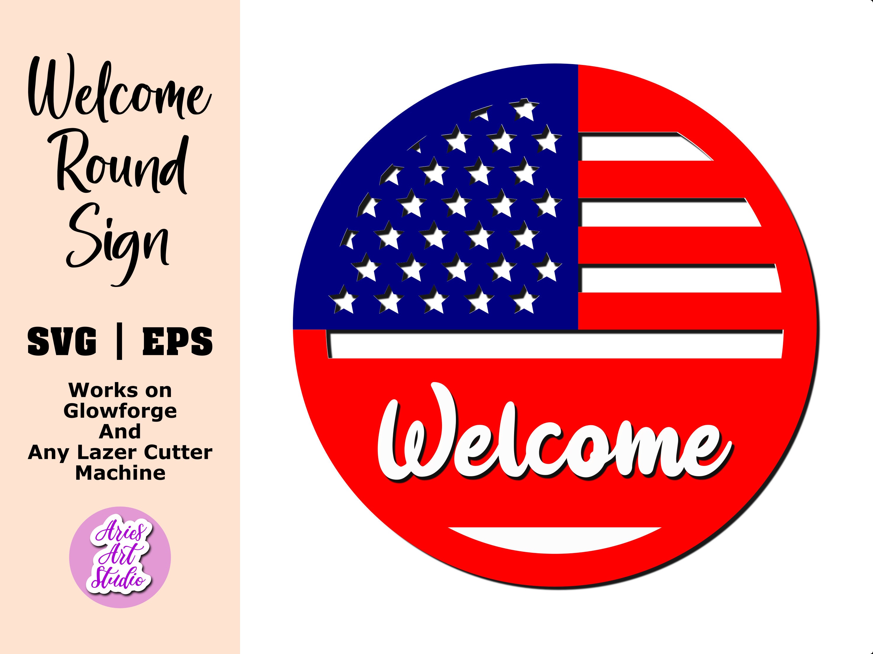 Patriotic Welcome Round Sign American Flag Welcome Sign Cut - Etsy
