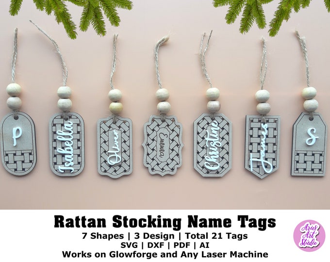 Rattan Stocking Name Tags SVG Laser Cut File, 7 Different Shapes and 3 ...