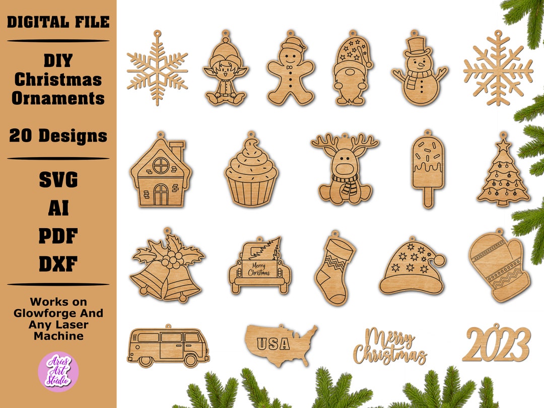 DIY Christmas Ornaments Laser Cut File, 20 Design for Christmas Tree ...