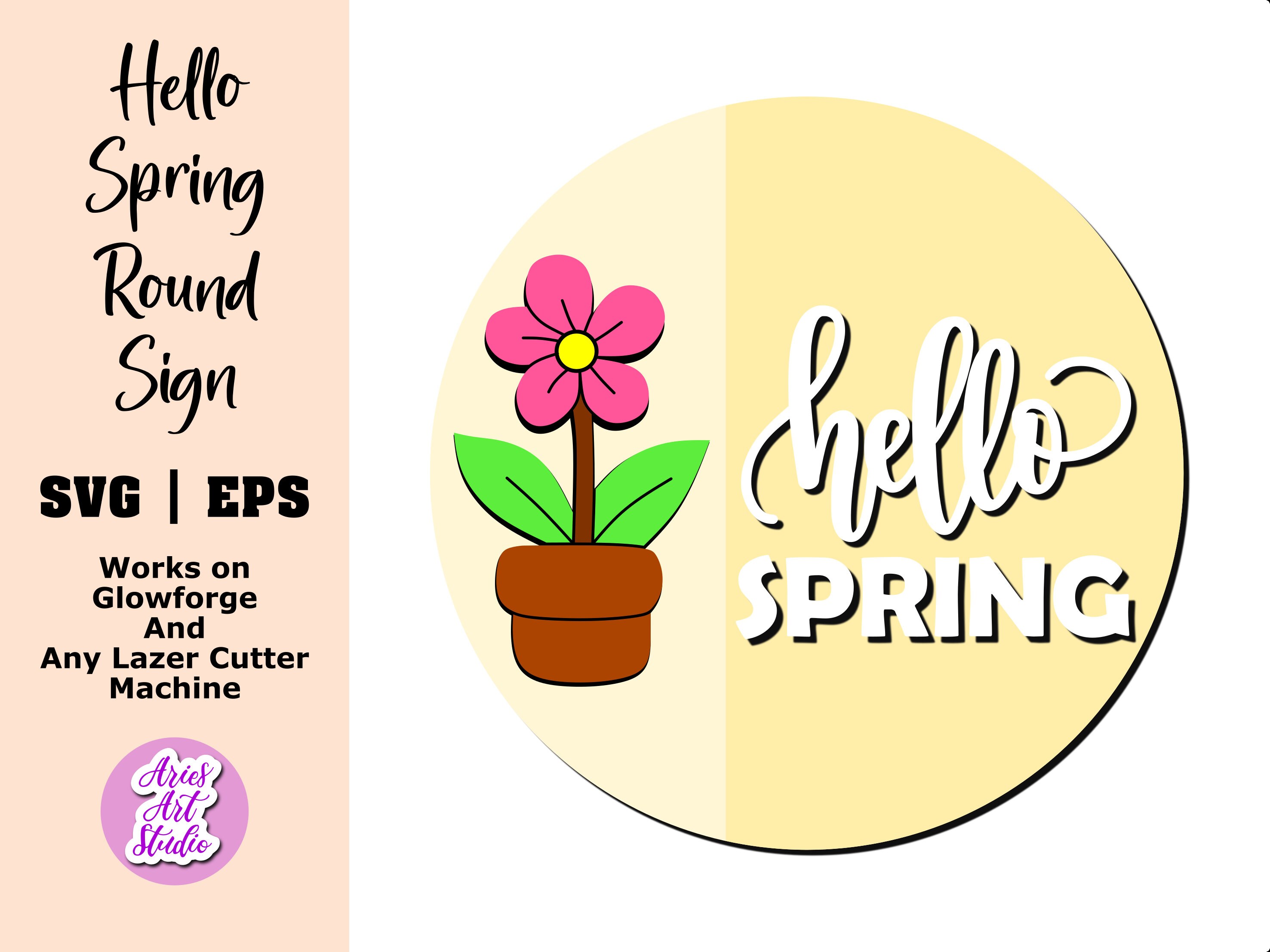 Hello Spring Cut File for Glowforge and Laser Welcome Sign - Etsy