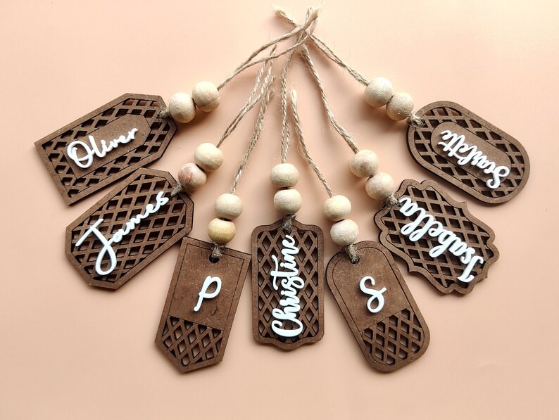 Rattan Stocking Name Tags SVG Laser Cut File, 7 Different Shapes and 3 ...