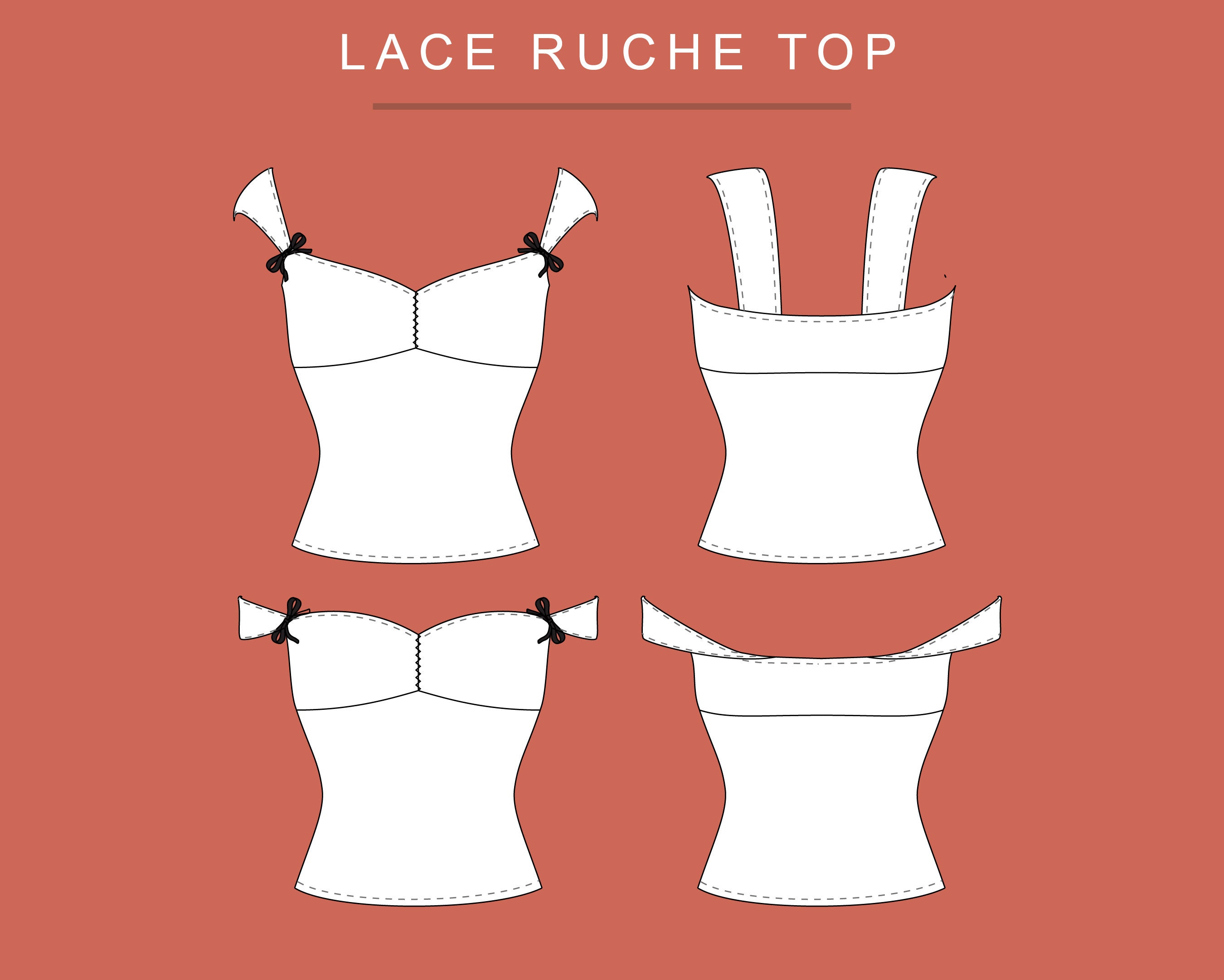PDF Lace Top Bow and Ruche Detail Sewing Pattern XXS 3XL - Etsy UK